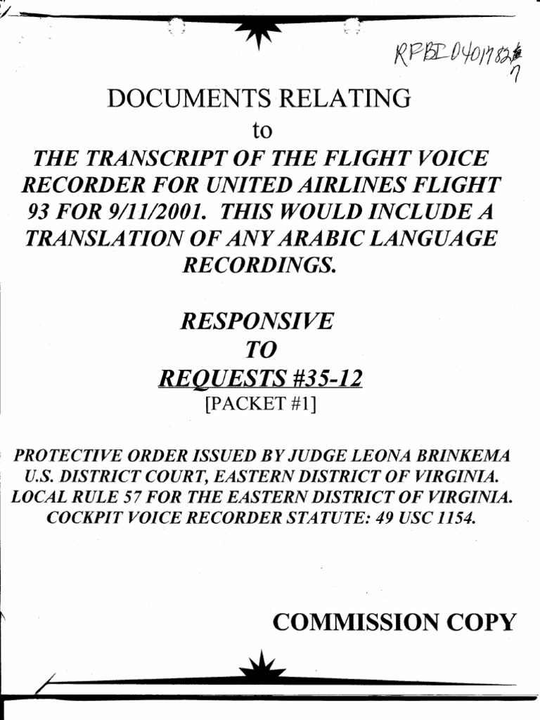 T7 B17 Flight 93 CVR Transcript FDR - Cockpit Voice Redorder - UA 93394 ...