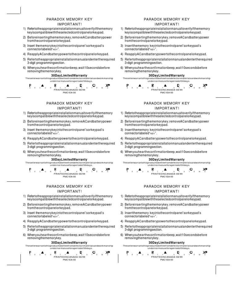 Paradox Memory Key Important! Paradox Memory Key Important ...