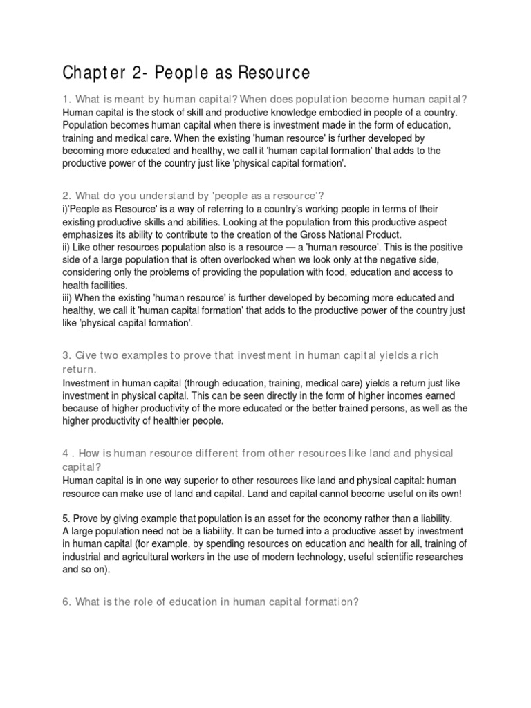 People As Resource Class 9 Notes | PDF | Human Capital | Unemployment