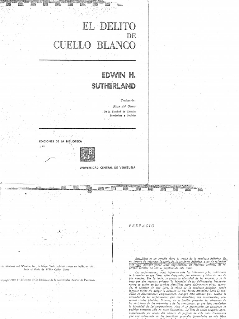 Libro El Delito de Cuello Blanco Edwin H Sutherland | PDF | Delito | Corporaciones