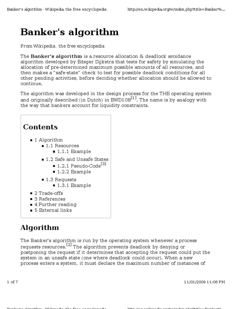 Banker s Algorithm - Wikipedia the Free Encyclopedia | Applied Mathematics | Computer Science