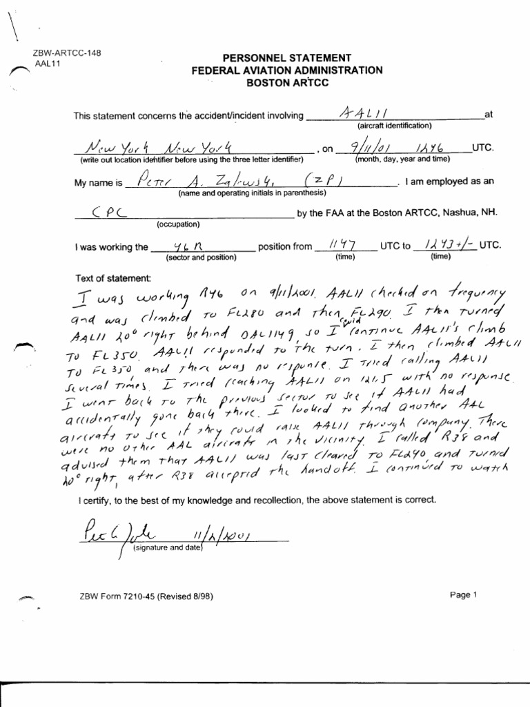 Peter Zalewski's FAA Personnel Statement | PDF | Aviation Safety | Aviation