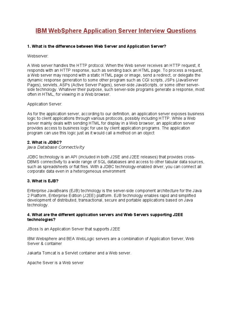Ibm Websphere Application Server Interview Questions | PDF | Application Server | Web Server
