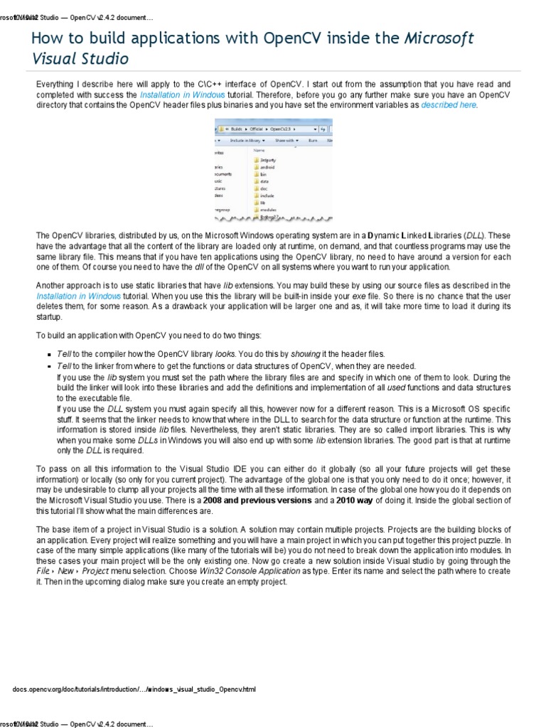 How To Build Applications With OpenCV Inside The Microsoft Visual Studio - OpenCV v2.4 | PDF ...