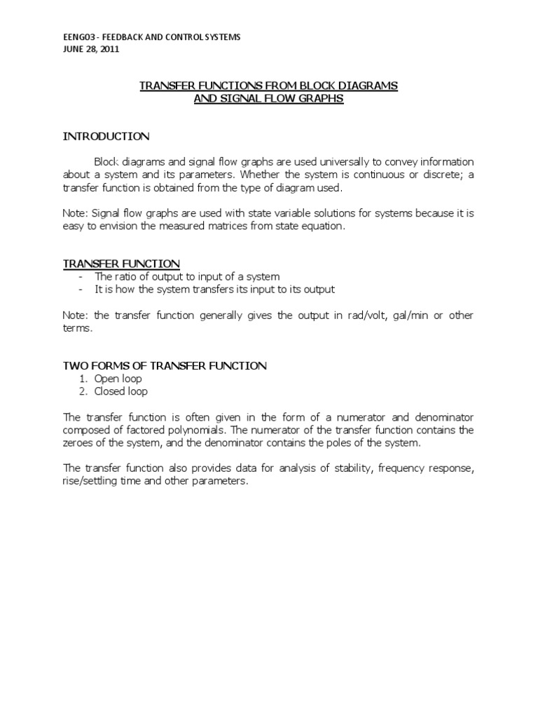 Transfer Functions From Block Diagrams and Signal Flow Chart | PDF ...