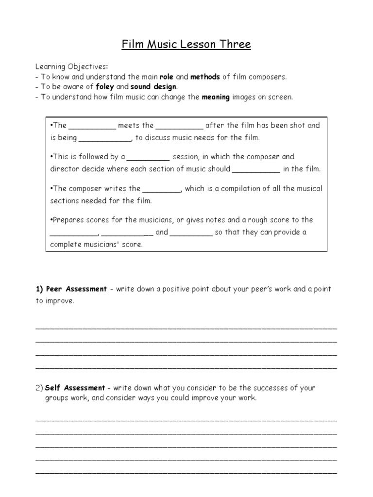 Film Music Worksheet | PDF | Film Score | Behavior Modification