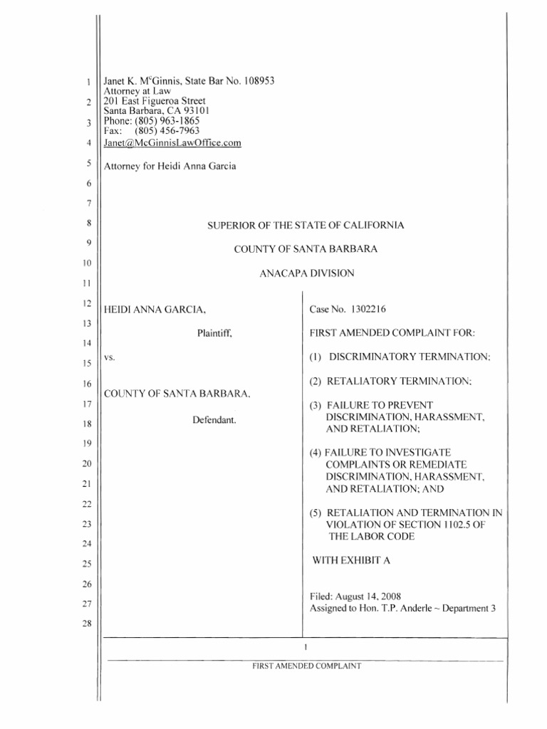 Plaintiffs First Amended Complaint Case No. 1302216 | Damages | Employment