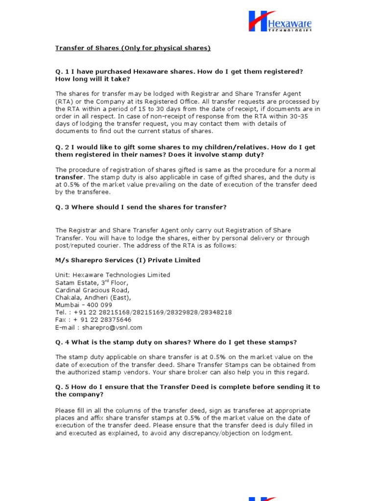 Transfer Shares | PDF | Deed | Domain Name Registrar