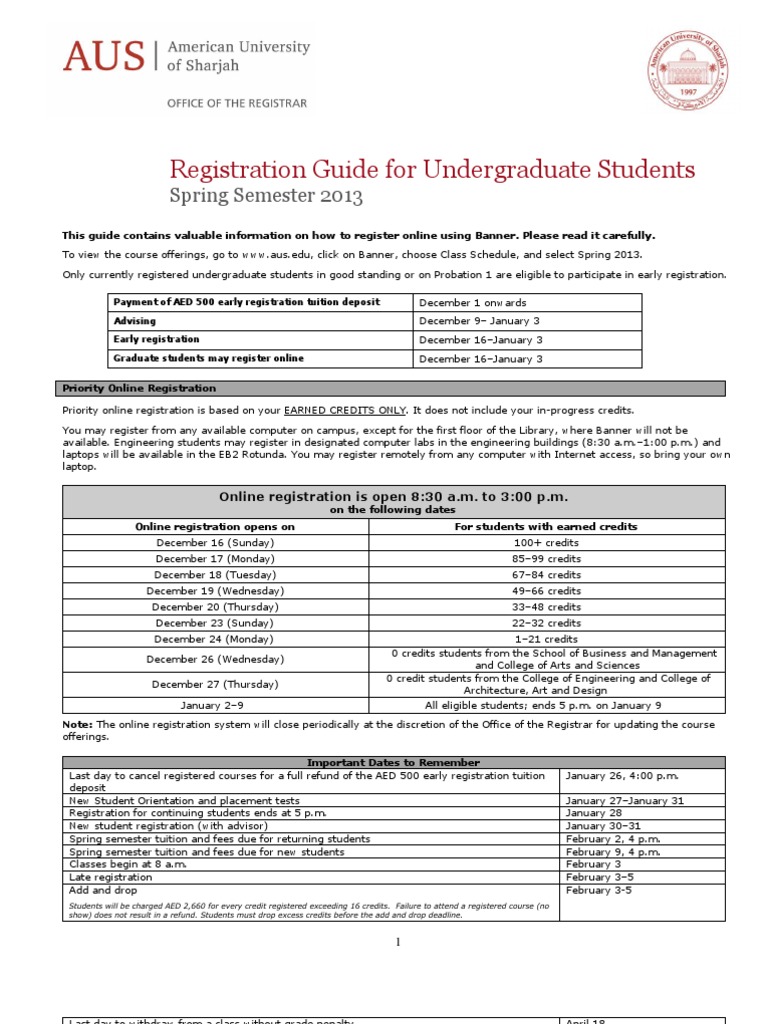 Spring 2013 UG Registration Guide | PDF | Fee | Tuition Payments