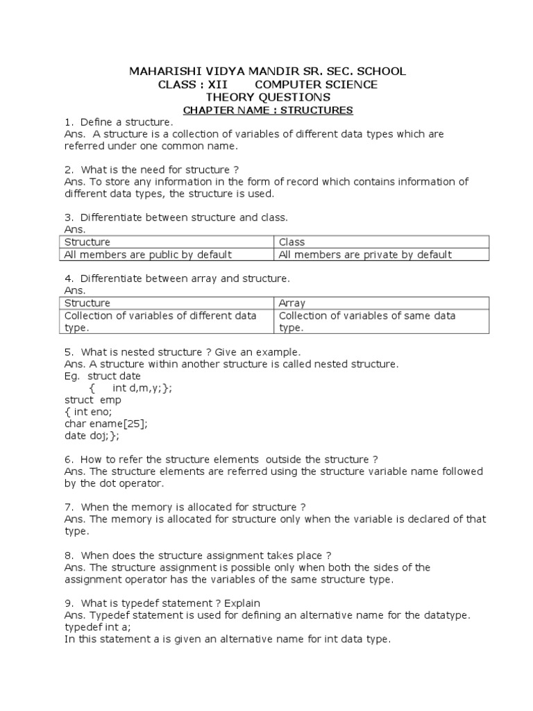 12th Cbse Computer Science Question Bank 09 Pdf Constructor Object Oriented Programming 