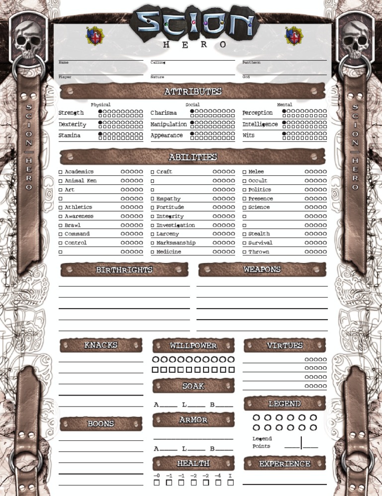Scion Character Sheet | PDF | Role Playing Games | Leisure