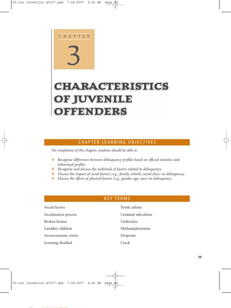 Chapter 3 Characteristics of Juvenile Offenders | PDF | Juvenile ...