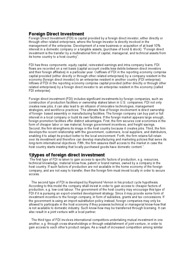 Project Report On Fdi | PDF | Foreign Direct Investment | Mergers And ...