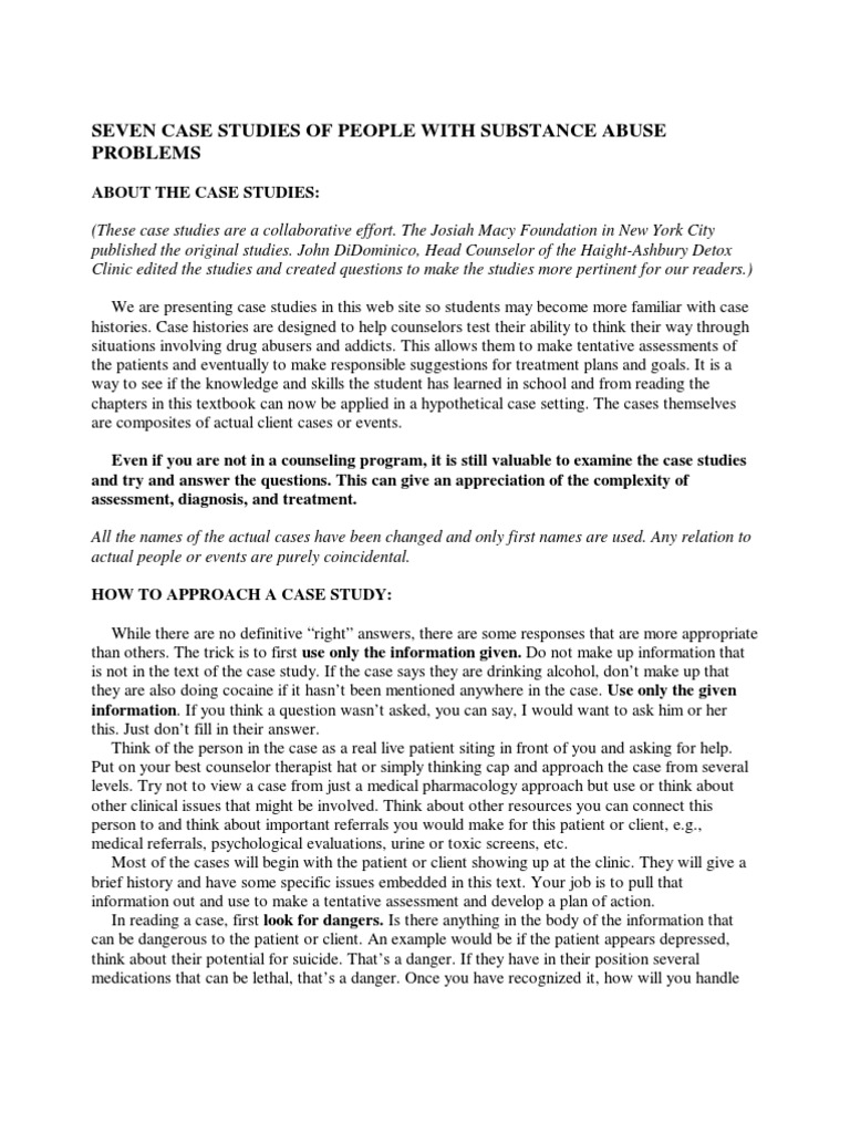 Case Studies | Download Free PDF | Substance Abuse | Substance Dependence