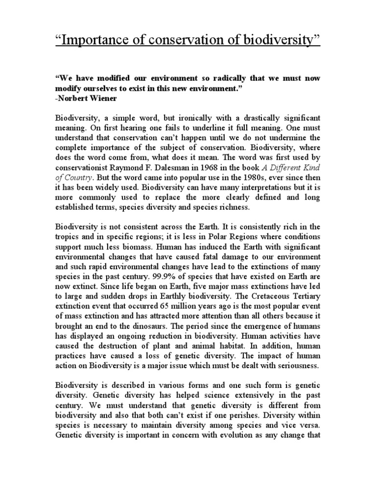 Importance of Biodiversity Conservation | PDF | Genetic Diversity ...