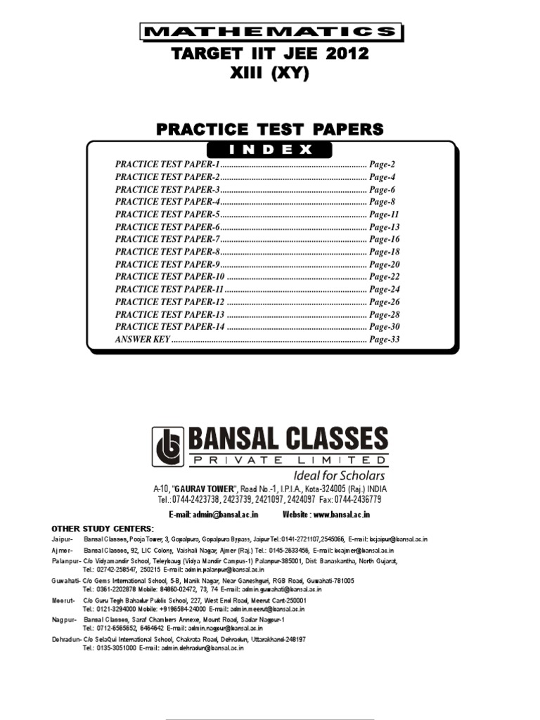 IIT JEE Practice Test Papers 2012 | PDF | Geometry | Algebra