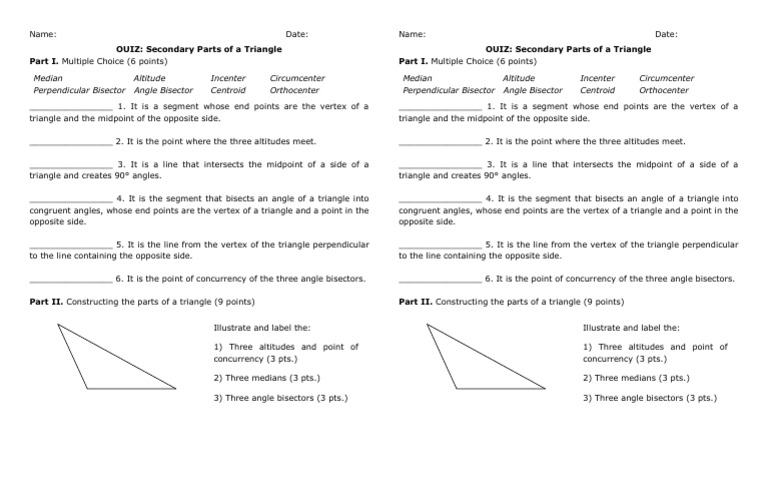Secondary Parts of A Triangle (Quiz) | PDF