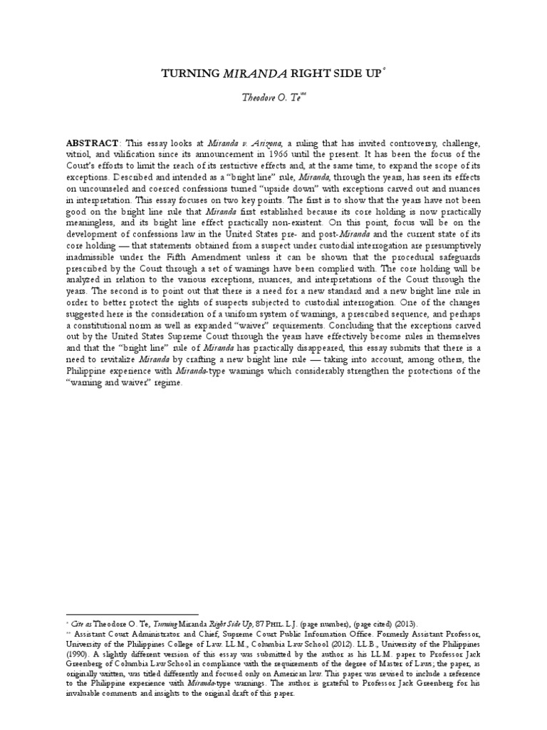 Turning MIranda Right Side Up | PDF | Miranda Warning | Confession (Law)
