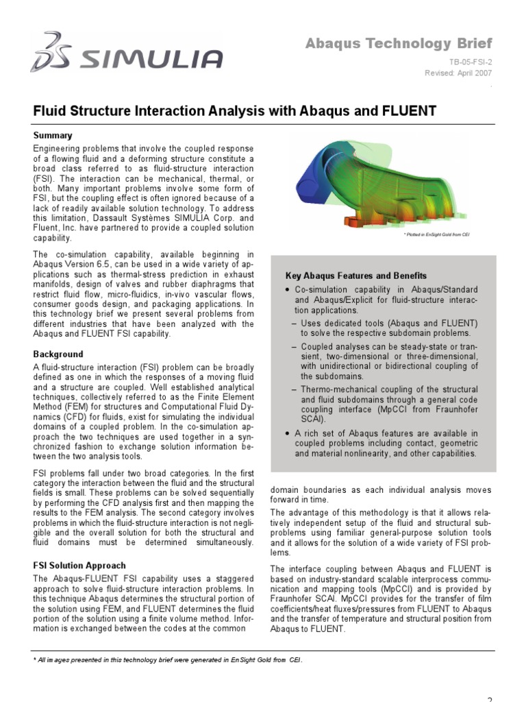 Fluid Structure Interaction Analysis With Abaqus and FLUENT | PDF | Fluid Dynamics | Finite ...