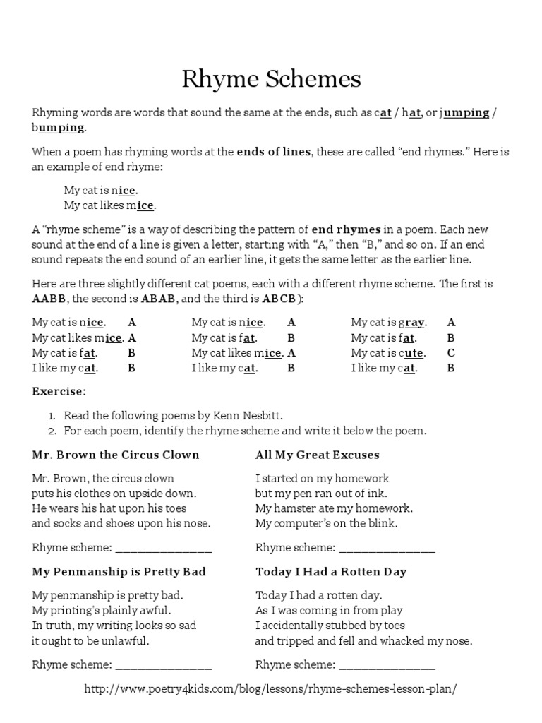 Rhyme Schemes: AABB, The Second Is ABAB, and The Third Is ABCB) : A A A ...