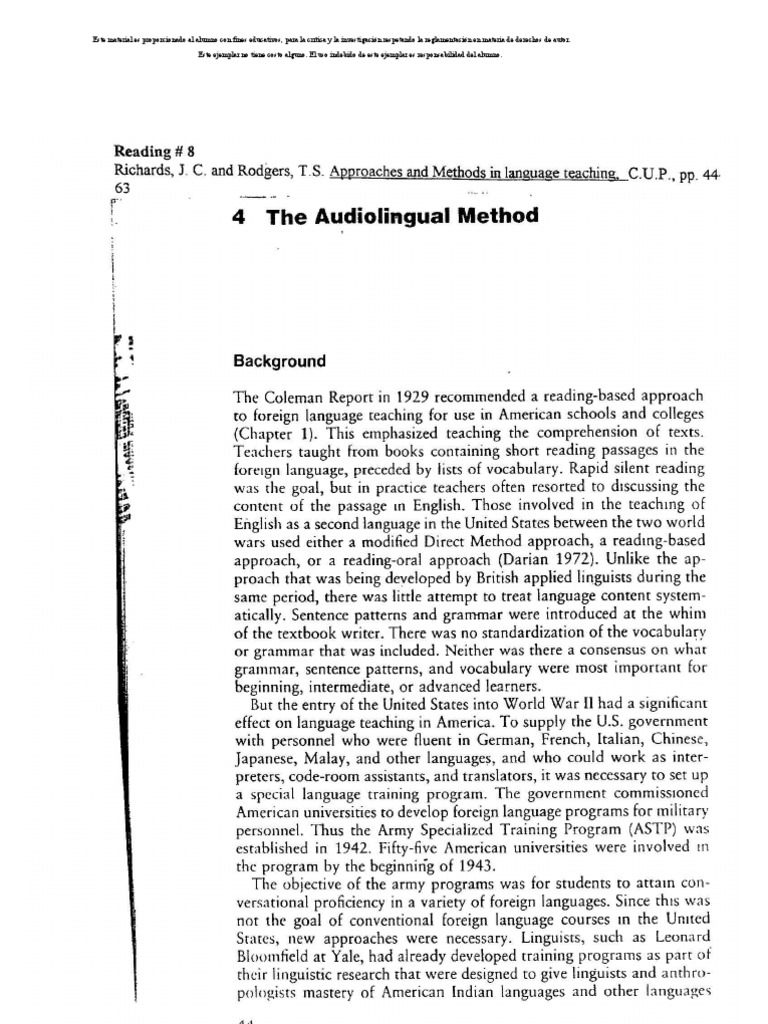The Audio Lingual Method | PDF | Idiomas | Maestros