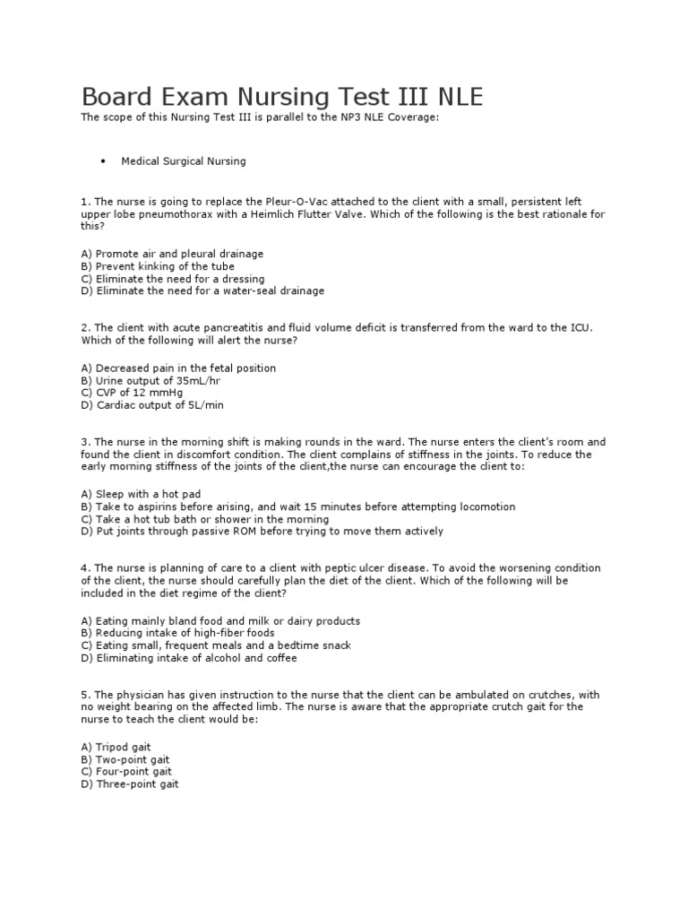 Board Exam Nursing Test III NLE With Answers | PDF | Surgery | Dehydration