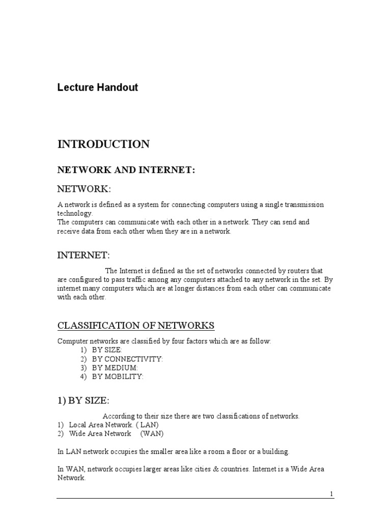 Lecture Handout: Network | PDF | Network Topology | Transmission Medium