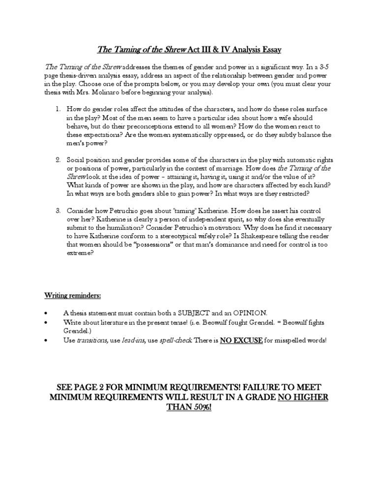 Act III-IV Analysis | PDF | The Taming Of The Shrew | Gender Role