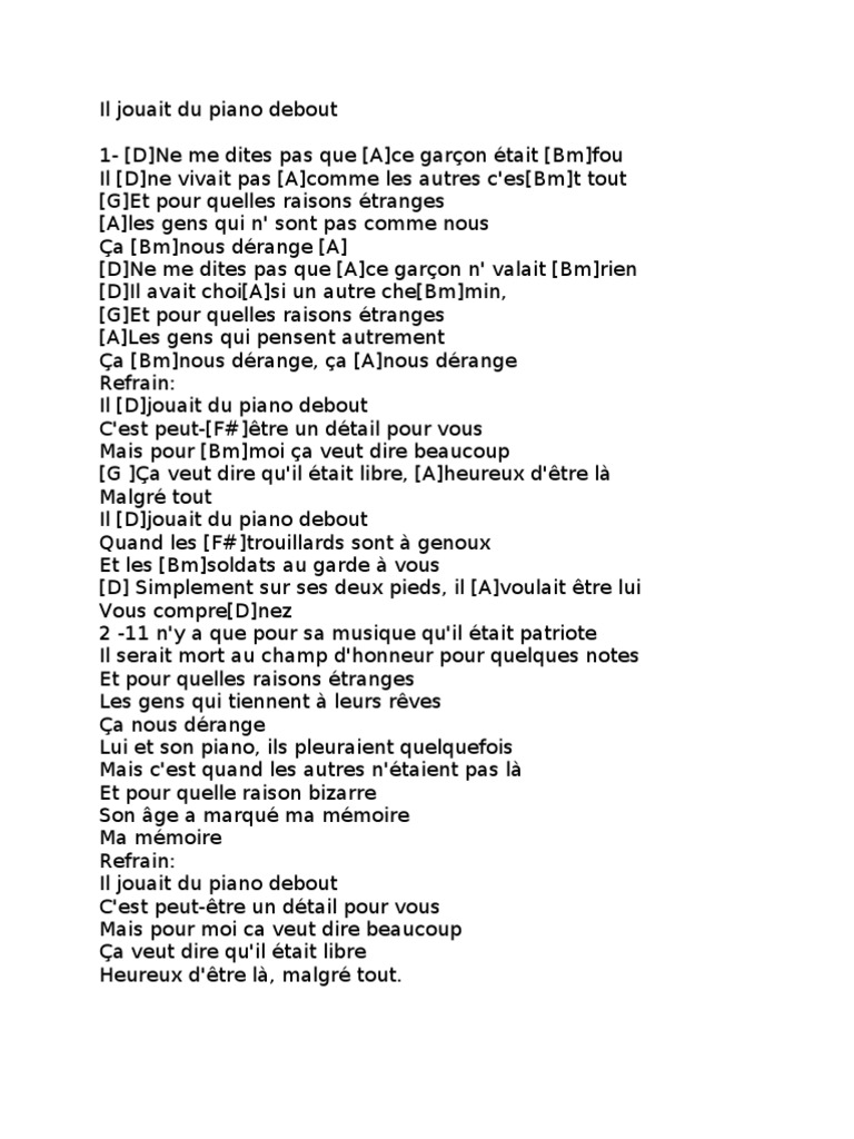 Il Jouait Du Piano Debout | PDF