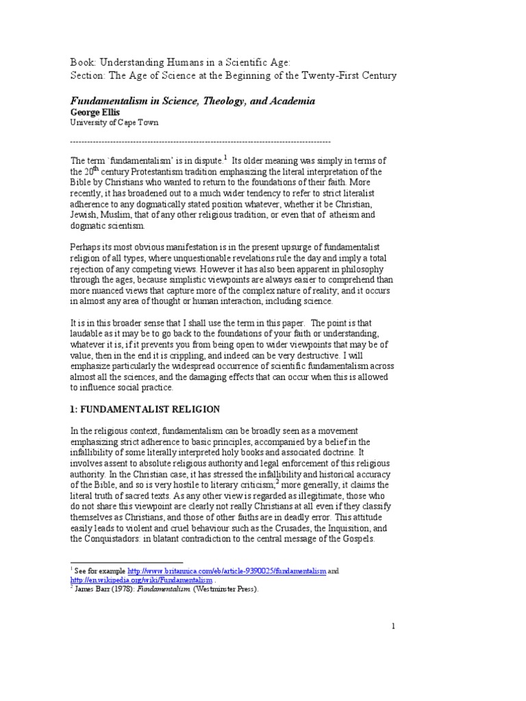 Ellis, Fundamentalism in Science, Theology, and Academia | PDF ...