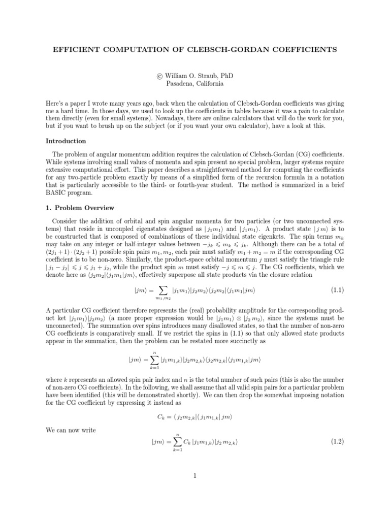 Efficient Calculation of Clebsch-Gordan Coefficients | PDF | Spin (Physics) | Matrix (Mathematics)