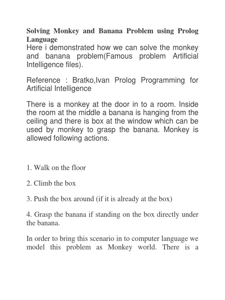 Monkey Banana Prob Pdf Artificial Intelligence Intelligence Ai