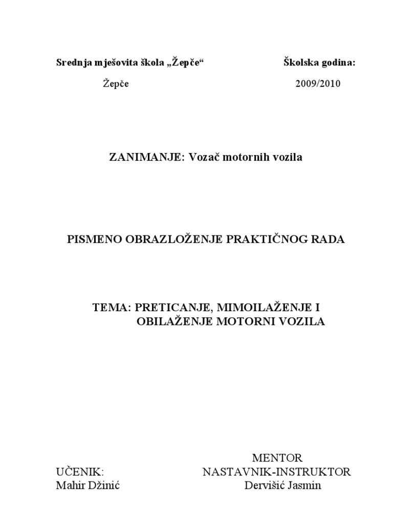 Preticanje, Mimoilazenje I Obilazenje Motornih Vozila | PDF