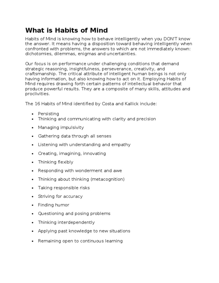 What Is Habits of Mind | PDF