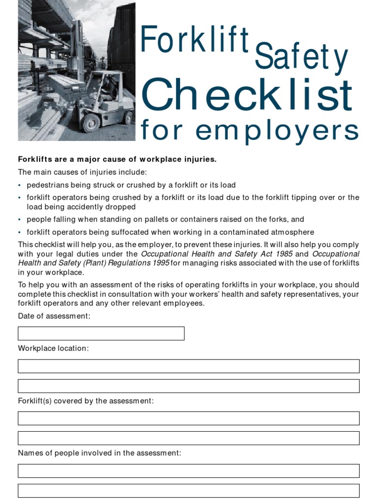 Forklift Checklist | Forklift | Occupational Safety And Health