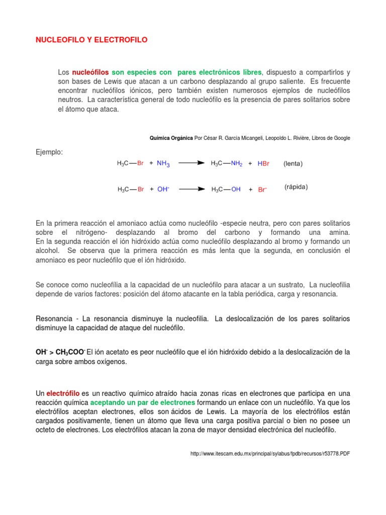 Nucleófilos y Electrófilos: Ejemplos Clave | PDF | Ciencias fisicas ...