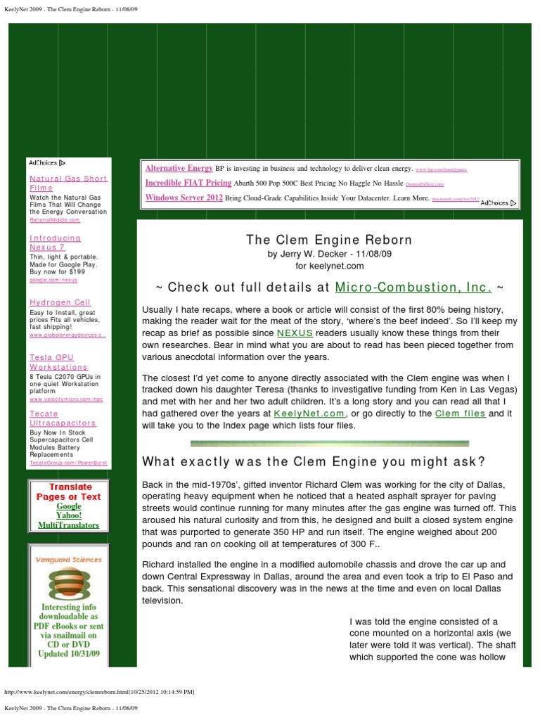 KeelyNet 2009 - The Clem Engine Reborn - 11-08-09 | PDF | Internal ...