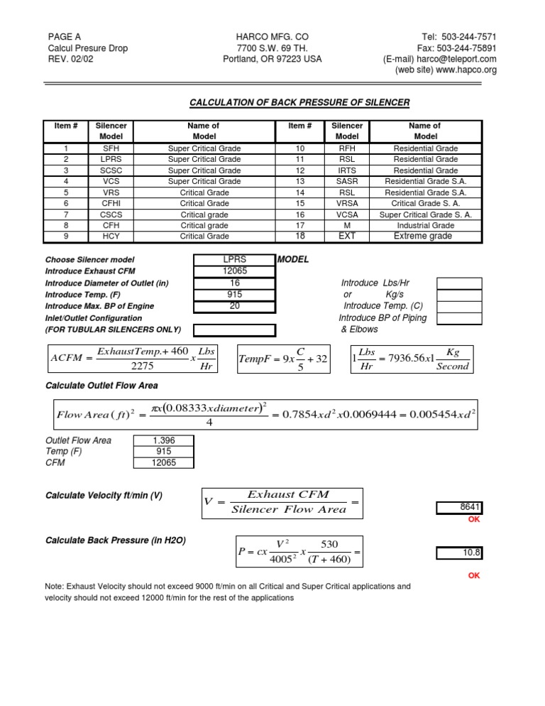 Silencer Back Pressure Calculation Guide | PDF