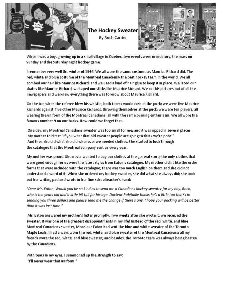 The Hockey Sweater by Roch Carrier Text | PDF | Sweater | Montreal ...