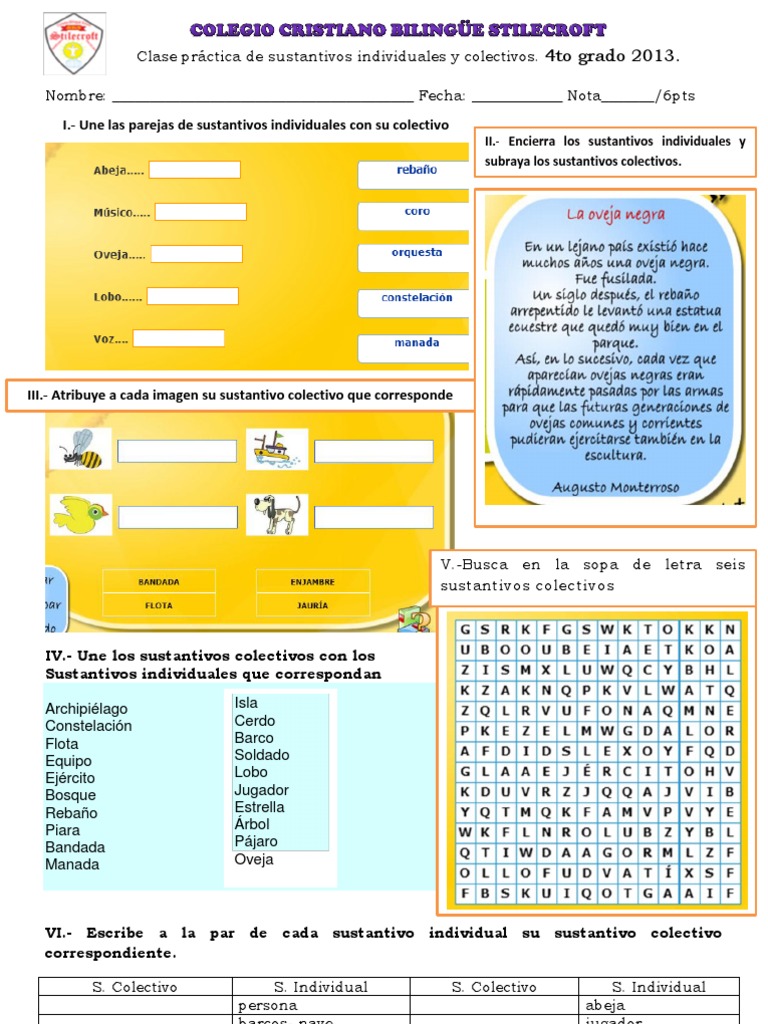 Clase Práctica de Sustantivos Individuales y Colectivos | PDF ...