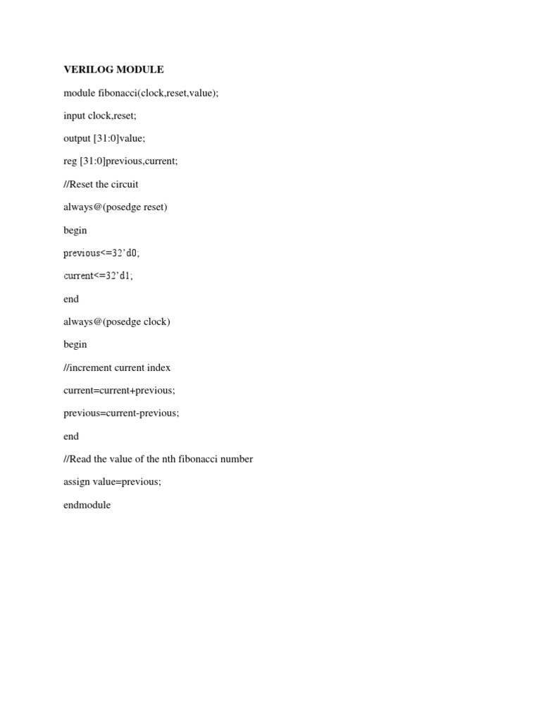 Fibonacci Sequence VERILOG MODULE | PDF | Electrical Circuits ...