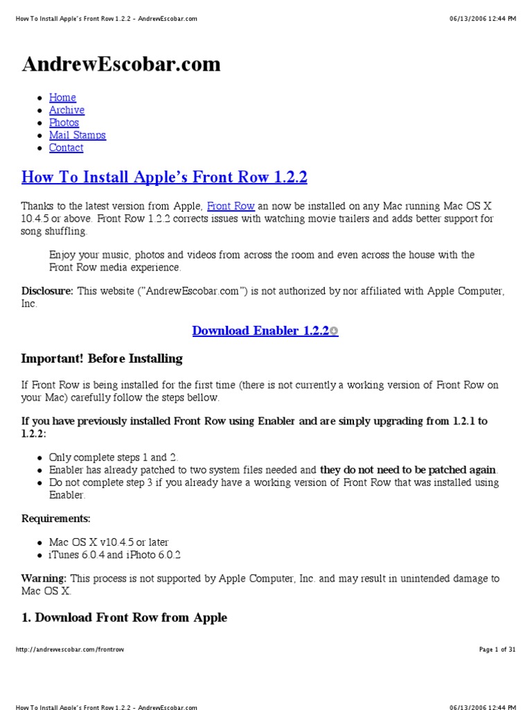 How To Install Apple's Front Row 1.2.2 | PDF | Macintosh | Installation ...