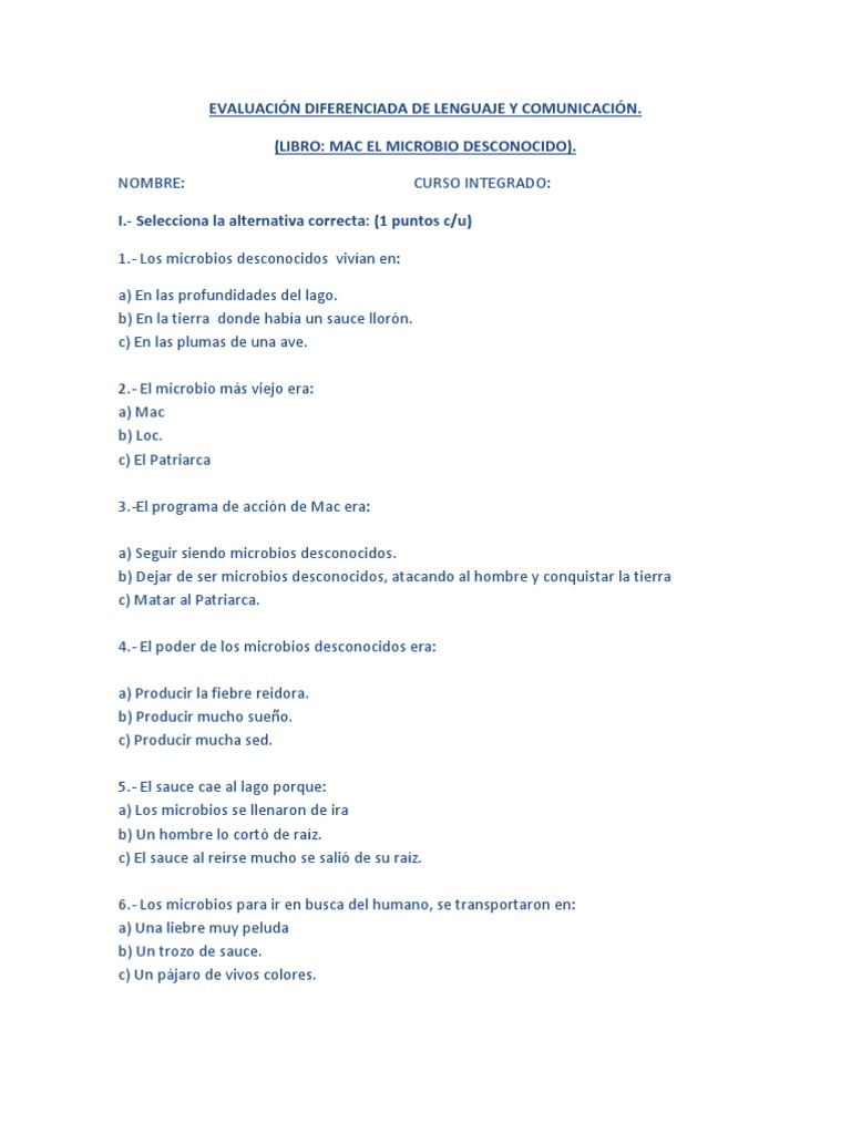 Prueba de "Mac el Microbio Desconocido" | PDF
