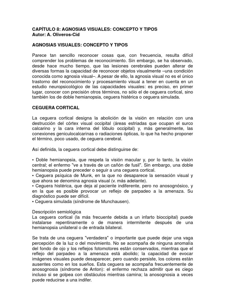 Tipos de Agnosias Visuales | PDF | Percepción visual | Hemisferio cerebral