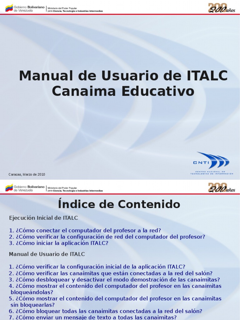 Manual de Usuario ITALC Canaima Educativo | PDF | Red de computadoras ...