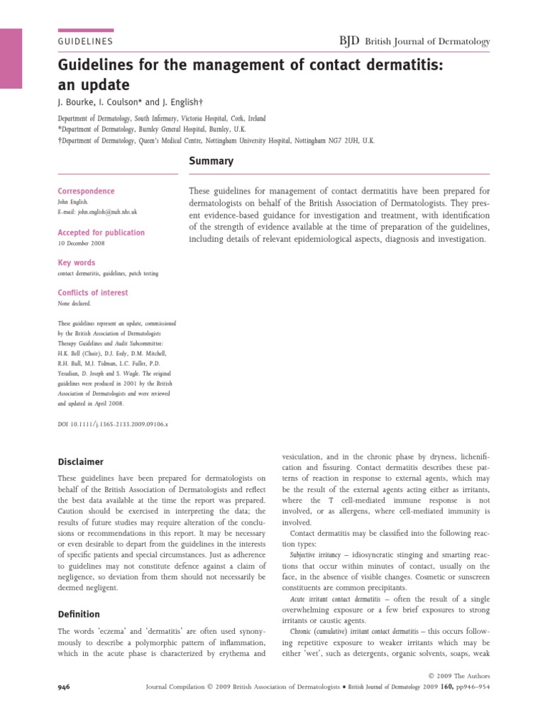 Contact Dermatitis BJD Guidelines May 2009 | PDF | Dermatitis | Allergy