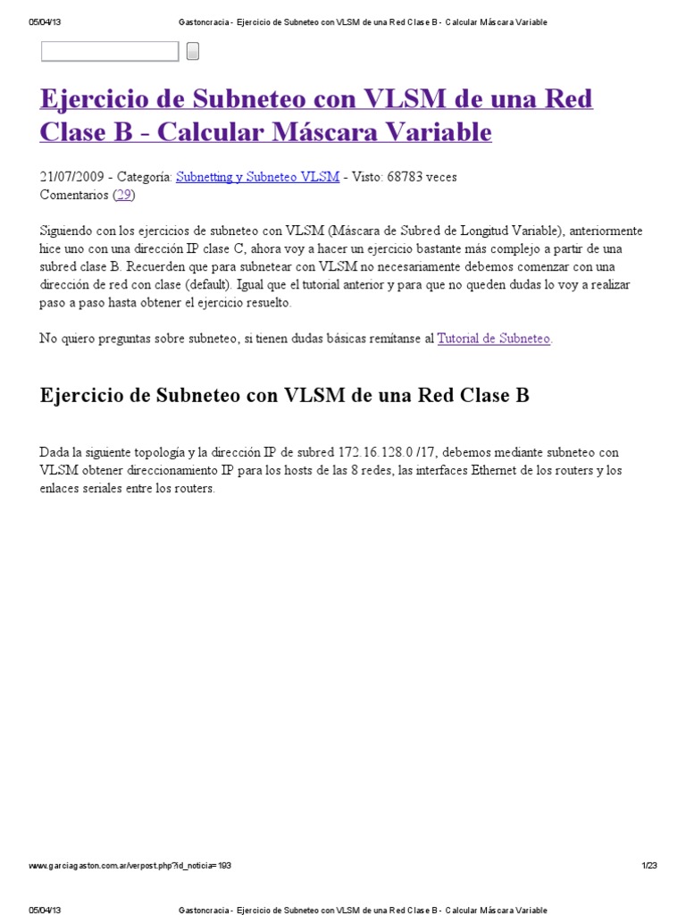 Gastoncracia - Ejercicio de Subneteo Con VLSM de Una Red Clase B - Calcular Máscara Variable ...
