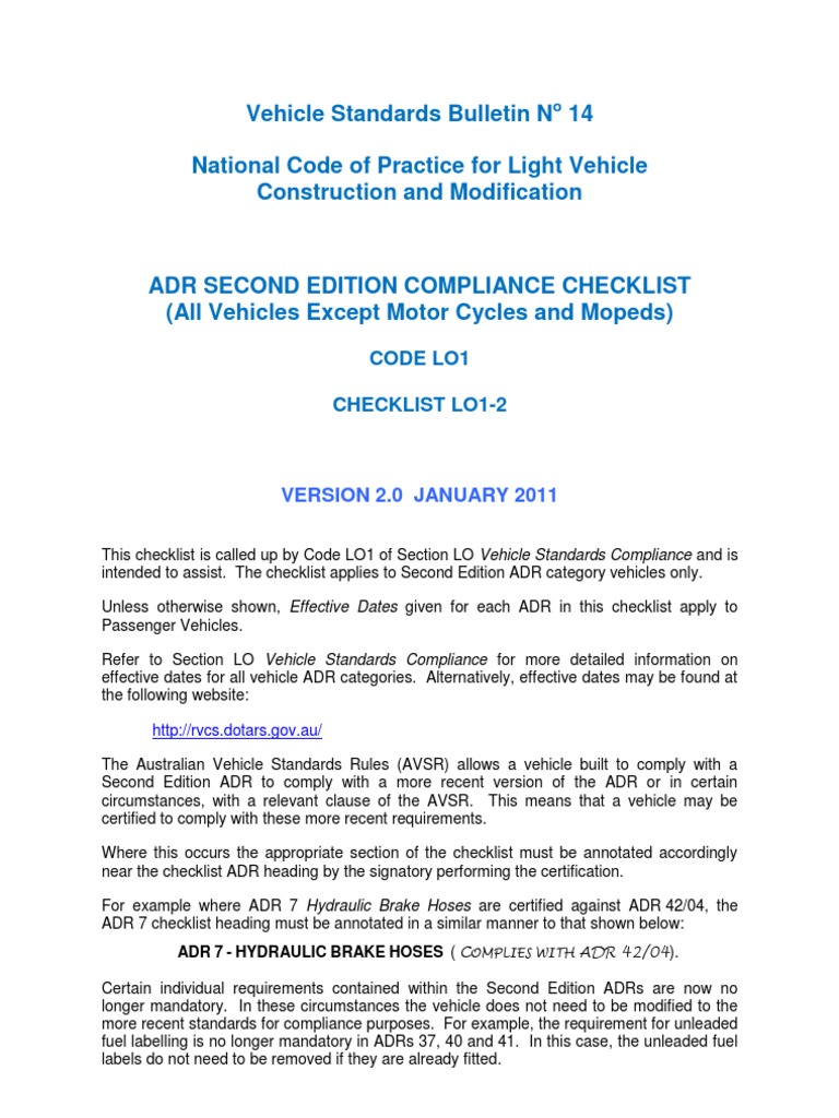 NCOP10D LO-2 Second Ed ADR Checklist V2.0 01Jan2011 | Seat Belt | Tire ...