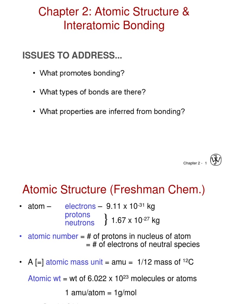 Chapter 2: Atomic Structure & Interatomic Bonding: Issues To Address.. | PDF | Ionic Bonding ...