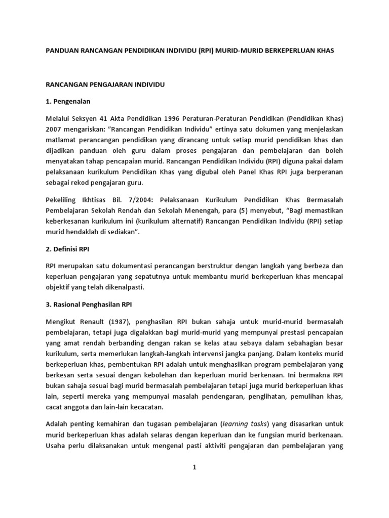 Panduan Rancangan Pendidikan Individu | PDF